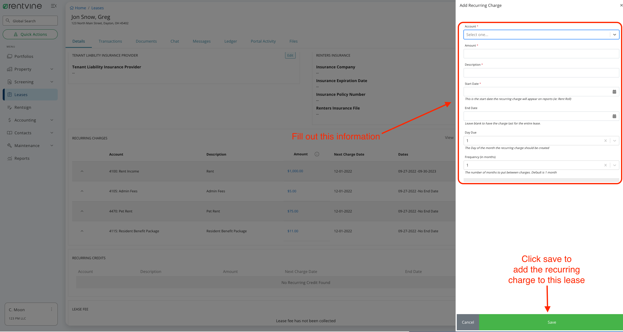 How to Add, Edit, or Delete Recurring Charges on a Lease